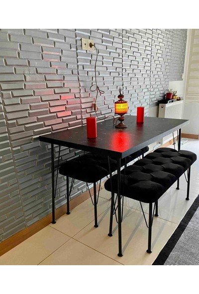 Zenas Metal Ayaklı 70X120 cm Siyah Yemek & Mutfak Masa Takımı & Balkon Seti
