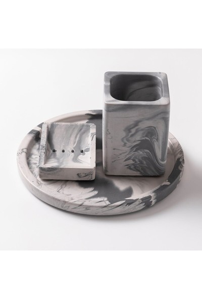 Lukka Home Yuvarlak Desenli Gri Tepsili Beton Banyo Seti Diş Fırçalık El Sabunluk Lukka Home Yuvarlak Desenli Gri Tepsili Beton Banyo Seti Diş Fırçalık El Sabunluk