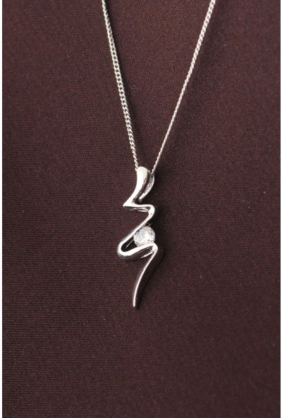 Vasco & Macellan Gümüş Renk Tek Taşlı Yılan Kolye