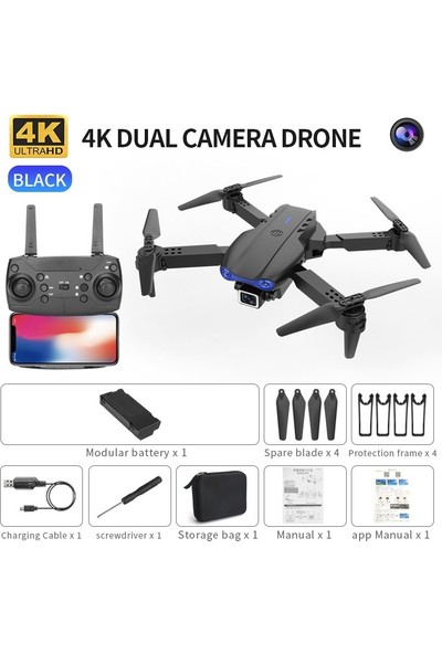 Dake K3 Katlanır Drone Hd 4K Çift Kameralı Karışma Önleyici Quadcopter Yörüngeli Uçuş Helikopteri - Siyah/bir 4K Kamera (Yurt Dışından) Dake K3 Katlanır Drone Hd 4K Çift Kameralı Karışma Önleyici Quadcopter Yörüngeli Uçuş Helikopteri - Siyah/bir 4K Kamera (Yurt Dışından)