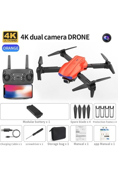 Dake K3 Katlanır Drone Hd 4K Çift Kameralı Karışma Önleyici Quadcopter Yörüngeli Uçuş Helikopteri - Turuncu/bir 4K Kamera (Yurt Dışından) Dake K3 Katlanır Drone Hd 4K Çift Kameralı Karışma Önleyici Quadcopter Yörüngeli Uçuş Helikopteri - Turuncu/bir 4K Kamera (Yurt Dışından)