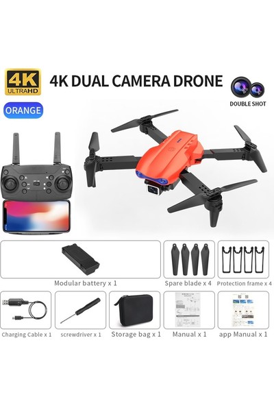 Dake K3 Katlanır Drone Hd 4K Çift Kameralı Karışma Önleyici Quadcopter Yörüngeli Uçuş Helikopteri - Turuncu/çift 4K Kameralar (Yurt Dışından) Dake K3 Katlanır Drone Hd 4K Çift Kameralı Karışma Önleyici Quadcopter Yörüngeli Uçuş Helikopteri - Turuncu/çift 4K Kameralar (Yurt Dışından)