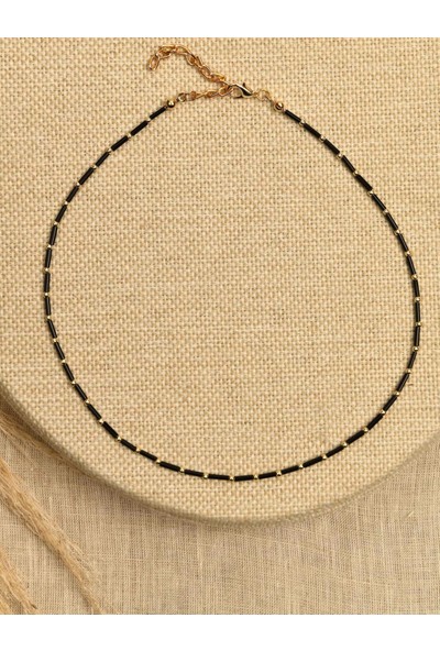 Jimmy Key Kadın Siyah Ince Boncuk Işlemeli Kolye