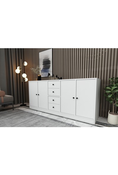 Dolapli Çekmeceli Konsol Beyaz 160 cm KNS-1025-Ç