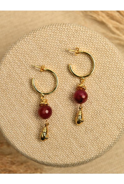 Jimmy Key Kadın Sarı Yarım Ay Taşlı Figürlü Çoklu Küpe