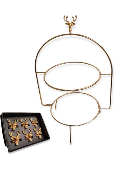 Ayybuu Sunum Etajeri ve Peçete Halkası Gold Geyik Figürlü