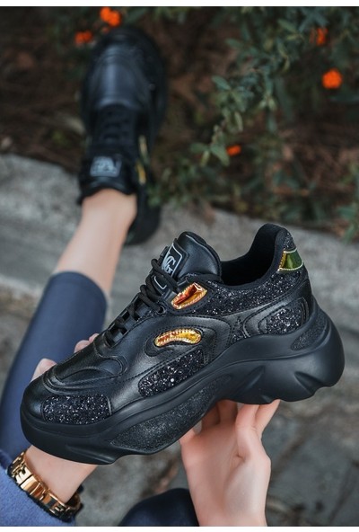 Live Shoes Luan Siyah Cilt Simli Spor Ayakkabı Live Shoes Luan Siyah Cilt Simli Spor Ayakkabı