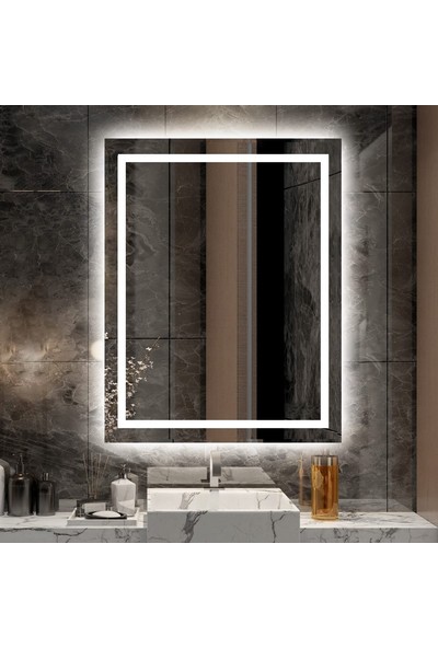 Nuun Dekor 90X70 LED Işıklı Kumlamalı Banyo Lavabo Ofis Makyaj Kuaför Aynası Trafolu Prizli Nuun Dekor 90X70 LED Işıklı Kumlamalı Banyo Lavabo Ofis Makyaj Kuaför Aynası Trafolu Prizli