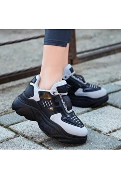 Live Shoes Civt Siyah Cilt Gri Detaylı Spor Ayakkabı