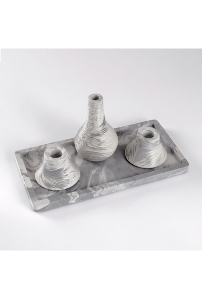 Lukka Home Desenli Gri Dikdörtgen Sunum Tepsisi Beton Mumluk ve Vazolu Dekoratif Set Lukka Home Desenli Gri Dikdörtgen Sunum Tepsisi Beton Mumluk ve Vazolu Dekoratif Set