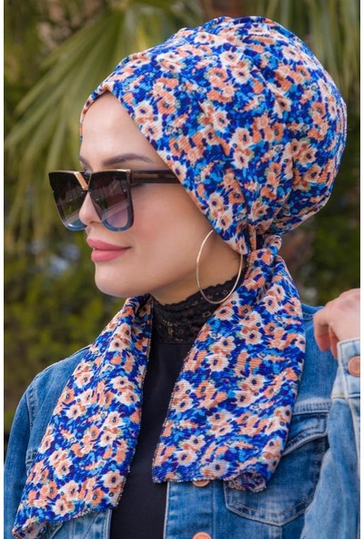 Aişe Tesettür Bahar Çiçek Desenli Krınkıl Atkılı Bone