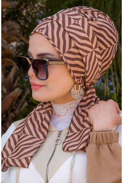 Aişe Tesettür Kahve Bej Atkılı Bone - 40202 Aişe Tesettür Kahve Bej Atkılı Bone - 40202