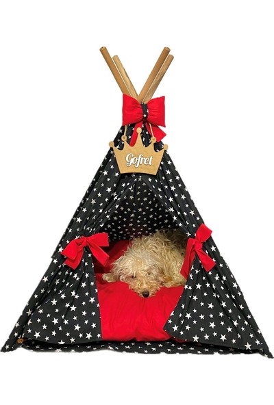 Patimio Black Red Stars Dizayn Kedi ve Köpek Çadırı Patimio Black Red Stars Dizayn Kedi ve Köpek Çadırı