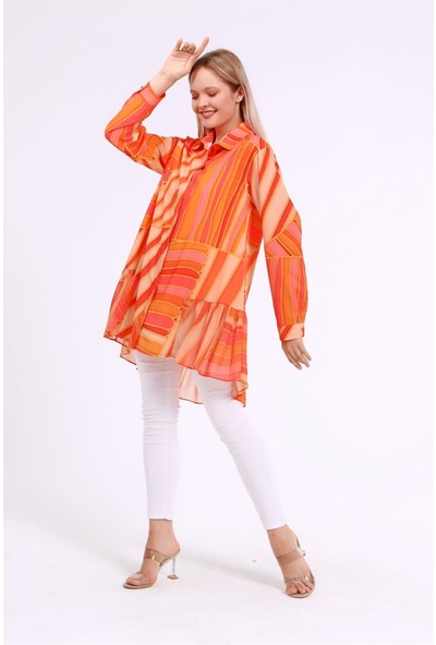 FTZ Women Kadın Desenli Gömlek Orange