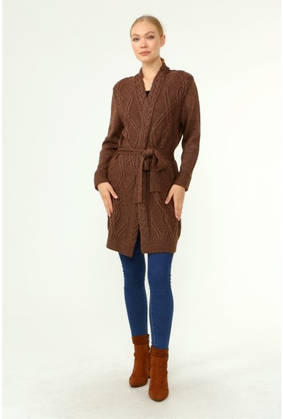 FTZ Women Kadın Belden Bağlamalı Hırka Kahve