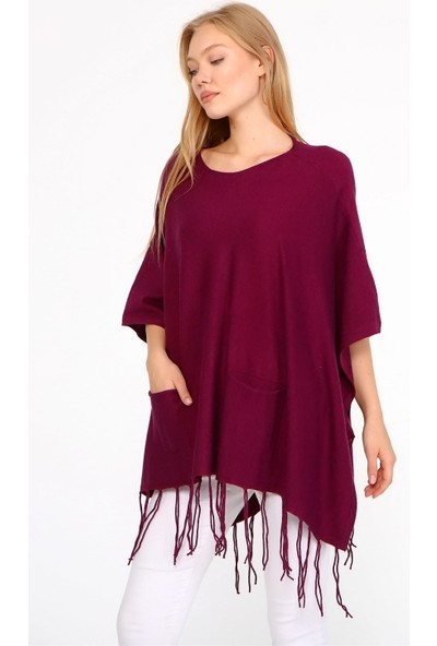 FTZ Women Kadın Püskül Detay Panço Mürdüm