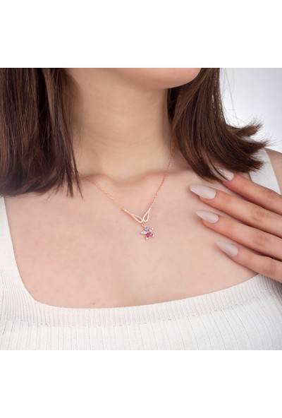 Miavi Silver 925 Ayar Gümüş Kanat Tasarım Mix Taşlı Nergis Çiçeği Kolye