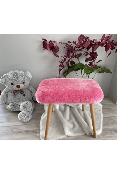 Messline -Ahşap Ayaklı Peluş Kumaş Dekoratif Puf Bench Makyaj Sandalyesi Pembe 60X35 Messline -Ahşap Ayaklı Peluş Kumaş Dekoratif Puf Bench Makyaj Sandalyesi Pembe 60X35