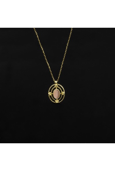 Ravza Gümüş 925 Ayar Gümüş Pembe Kedi Gözü Taşlı Sultan Kolye