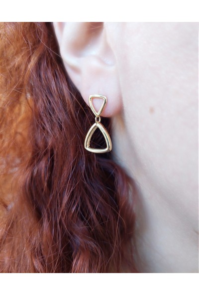 Noia Silver Gold Sallantılı Çift Üçgen Küpe