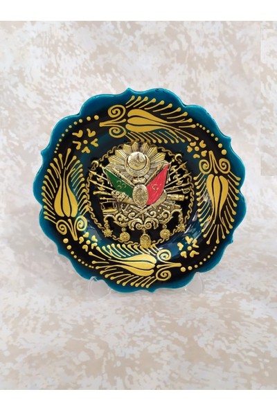 Ege El Işlemeli Osmanlı Tuğralı Tabak 18 cm Çap