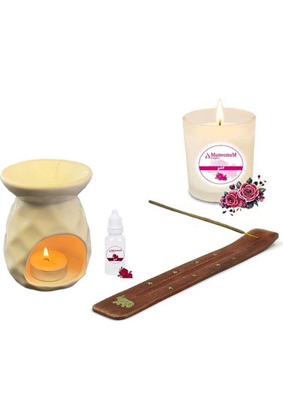 Gül Kokulu Set Buhurdanlık Tütsü ve Mum