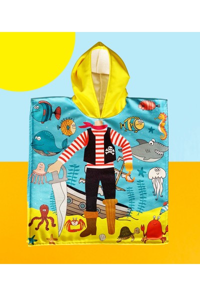 Betgohome Erkek Çocuk Panço Bornoz Havlu Kancalı Korsan Desenli