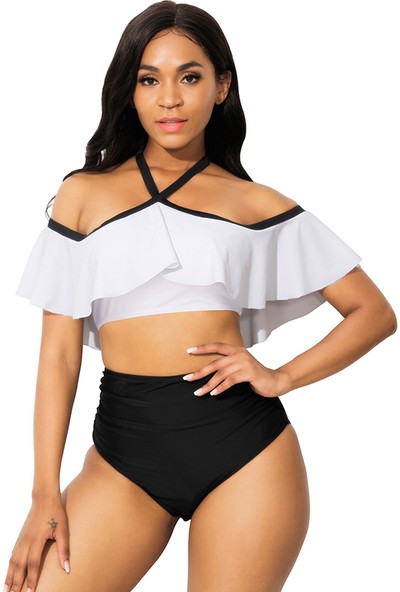 Muchbetter Tankini Mayo Çizgili Baskılı Yüksek Belli 2 Parça Mayo (Yurt Dışından)