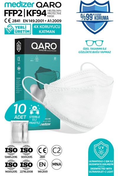 Medizer Qaro Beyaz Renk Kore Tipi KF94 Ffp2 Maske Medizer Qaro Beyaz Renk Kore Tipi KF94 Ffp2 Maske