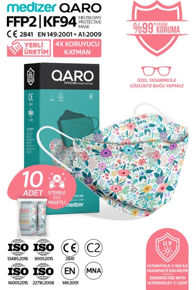 Medizer Qaro Bahar Çiçekleri Desenli Kore Tipi KF94 Ffp2 Maske Medizer Qaro Bahar Çiçekleri Desenli Kore Tipi KF94 Ffp2 Maske