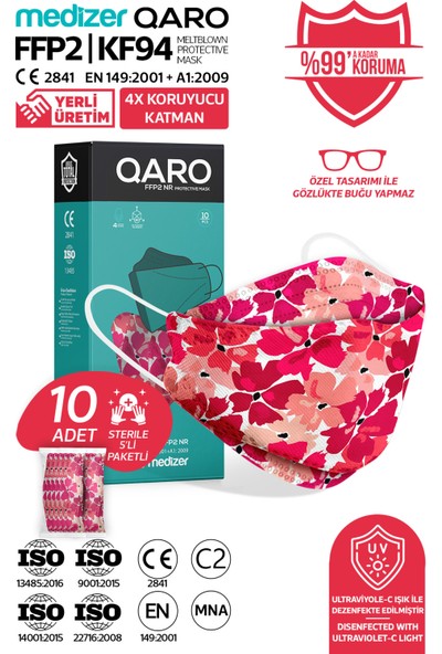 Medizer Qaro Kiraz Çiçeği Desenli Kore Tipi KF94 Ffp2 Maske Medizer Qaro Kiraz Çiçeği Desenli Kore Tipi KF94 Ffp2 Maske