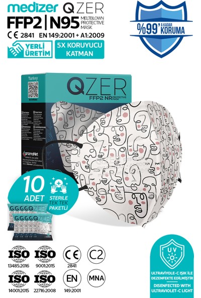 Medizer Qzer One Line Art Desenli Ffp2 N95 Maske 5 Katmanlı Medizer Qzer One Line Art Desenli Ffp2 N95 Maske 5 Katmanlı