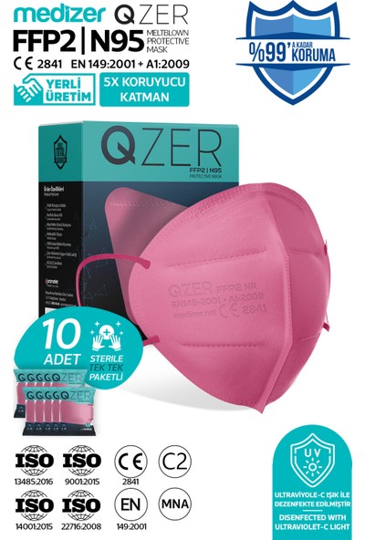 Medizer Qzer Pembe Renk 5 Katmanlı Ffp2 N95 Maske Medizer Qzer Pembe Renk 5 Katmanlı Ffp2 N95 Maske