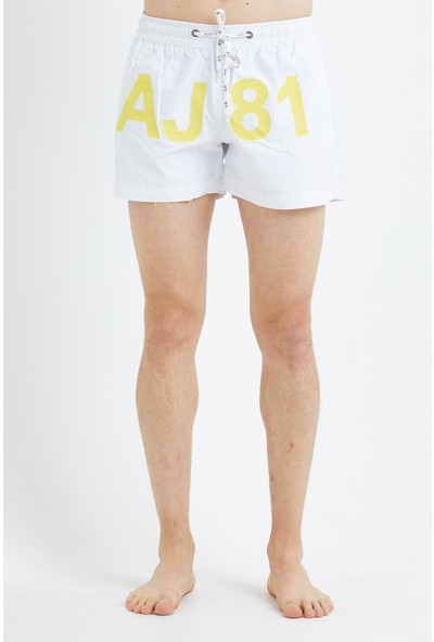Danger Erkek Baskılı Deniz Şortu Beyaz Danger Erkek Baskılı Deniz Şortu Beyaz
