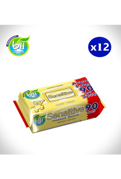 Bii Wipes Sensitive 90'lı Hassas Bakım Islak Havlusu 12 x 90 1080 Yaprak Bii Wipes Sensitive 90'lı Hassas Bakım Islak Havlusu 12 x 90 1080 Yaprak
