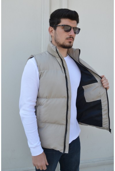 Prifaldi Erkek Bej Slim Fit Şişme Mevsimlik Yelek