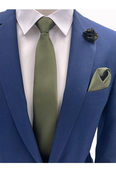 Brianze Haki Yeşili Kravat Mendil Yaka Çiçeği Set Brianze Haki Yeşili Kravat Mendil Yaka Çiçeği Set