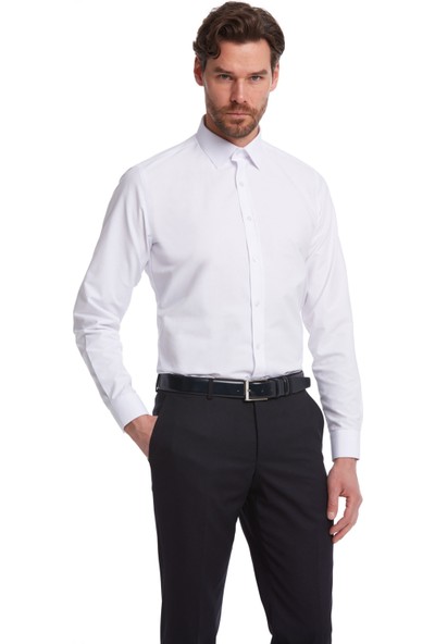 Hatemoğlu Beyaz Modern Fit Pamuklu Gömlek Hatemoğlu Beyaz Modern Fit Pamuklu Gömlek