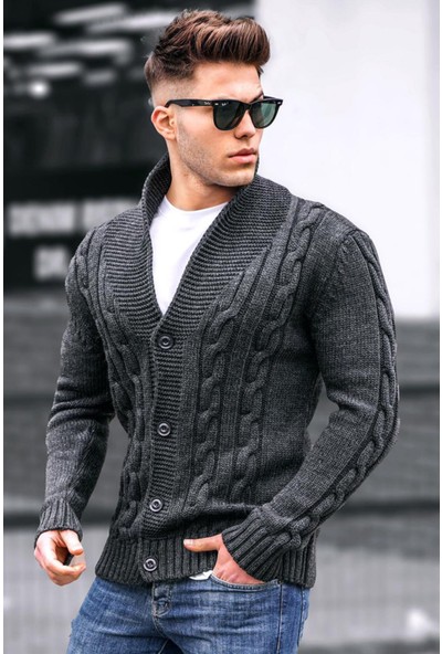 Madmext Antrasit Örgülü Hırka 9053