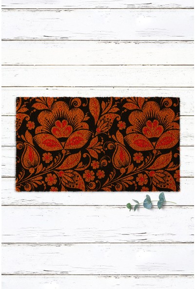 Paspas Yap Turuncu Çiçek Desenli Kapı Önü Paspası