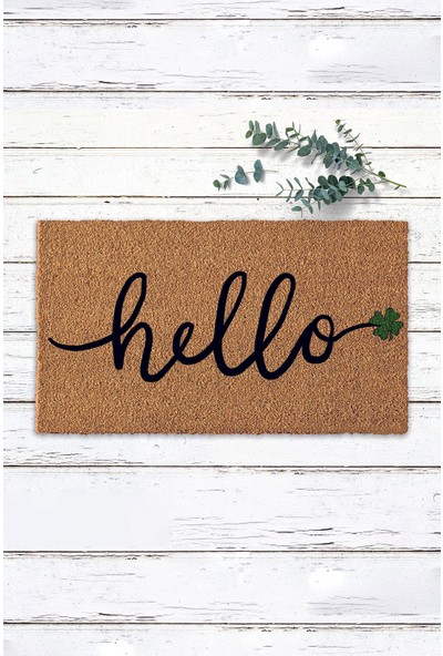 Paspas Yap Hello Yazılı Yeşil Yonca Tasarımlı Paspas