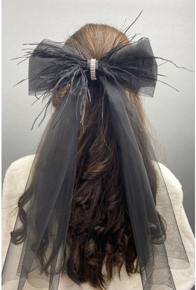 Hayalperest Boncuk Tüylü Taşlı Fiyonk Toka Saç Aksesarı