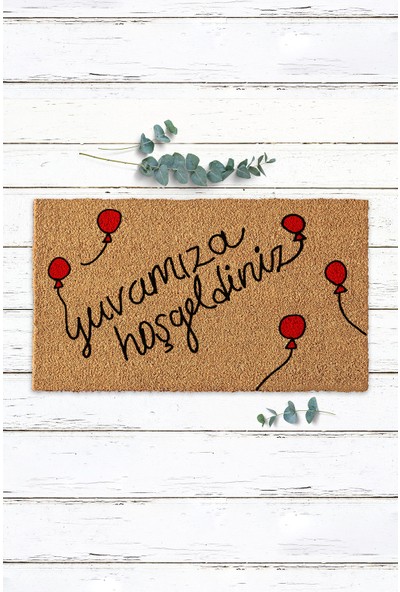 Paspas Yap Kırmızı Balonlar Yuvamıza Hoşgeldiniz Kapı Paspası