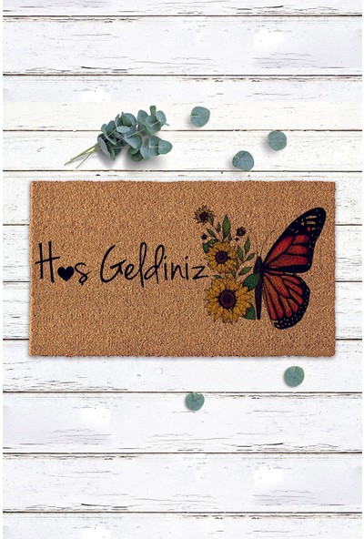 Paspas Yap Kelebekli ve Çiçekli Kapı Önü Paspası