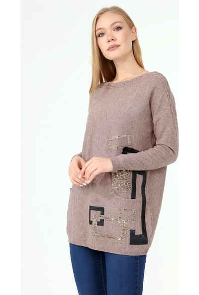 FTZ Women Kadın Aksesuar Detay Kazak Beıge FTZ Women Kadın Aksesuar Detay Kazak Beıge