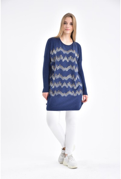 FTZ Women Kadın Önü Taş Detaylı Tunik Indigo FTZ Women Kadın Önü Taş Detaylı Tunik Indigo