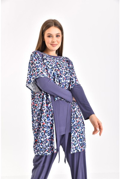 FTZ Women Kadın Leopar Desen Ikili Takım Indigo