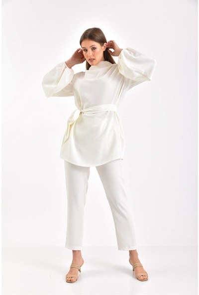 FTZ Women Kadın Krep Pantolon Takım Beyaz FTZ Women Kadın Krep Pantolon Takım Beyaz