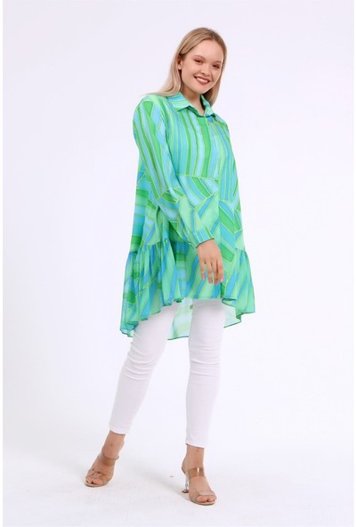 FTZ Women Kadın Desenli Gömlek Yeşil