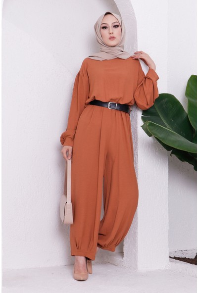 İmaj Butik Beli Lastikli Kemerli Tesettür Tulum/taba İmaj Butik Beli Lastikli Kemerli Tesettür Tulum/taba